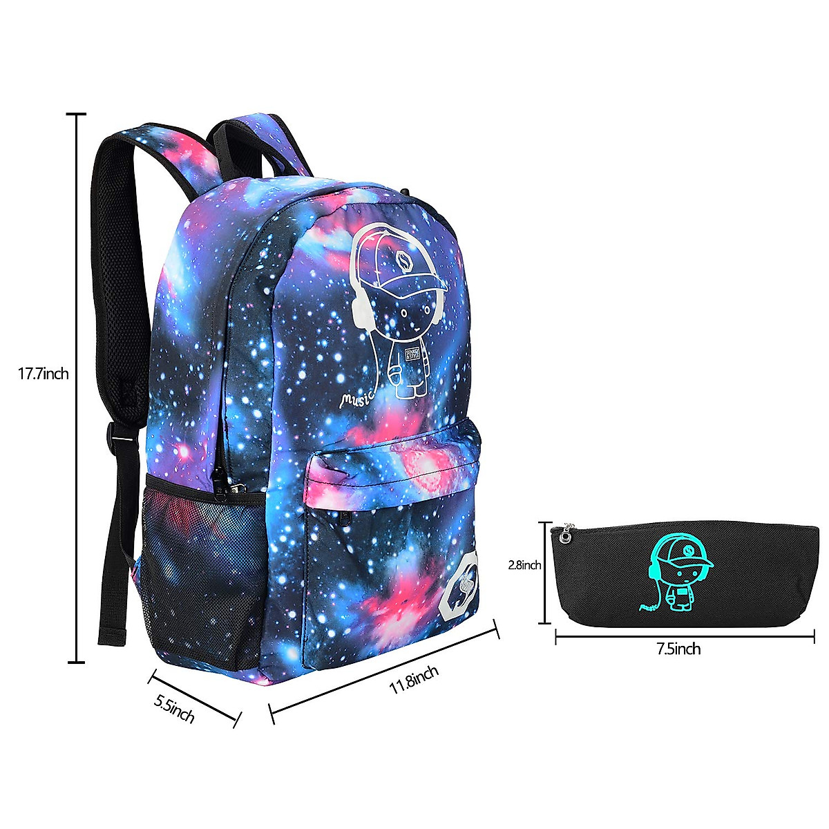 Galaxy School Backpack for Boys /Girls, Anime Luminous Backpack for Kids School Bags Casual Daypack with USB Charging Port
