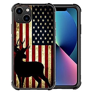 Hensuske Case Compatible with iPhone 13 Mini,American Flag Buck 13 Mini Cases for Boys Men,Fashion Patterns Non-Slip Shock Absorption Soft TPU Bumper Cover Case Compatible with iPhone 13 Mini 5.4 inch