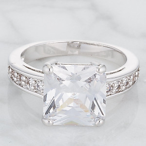 Kate Bissett Raised Pave Engagement Ring Featuring a 10mm Princess Cut Center Stone & 2mm Side Stones Size 10