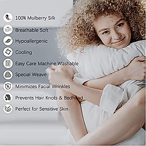 Natural Silk Pillowcase Set of 2 for Hair &Skin - Both Sides 19 Momme 600 Thread Count with Hidden Zipper (Black, Standard)