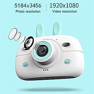 MCJL Child Camera Child Digital Camera Photograph Print Camera Cartoon Rabbit Video Recorder 1080P High List Anti Dual Lens 2.4 Inch IPS Screen,Blue,32GB