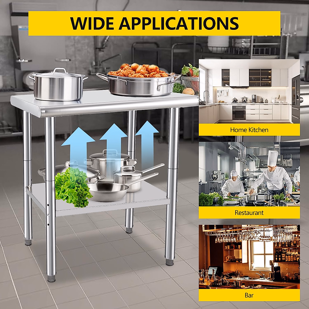 Stainless Steel Table for Prep & Work 24 x 30 Inches, Commercial Workstations Metal Kitchen Prep Table with Adjustable Undershelf for Restaurant, Home and Hotel