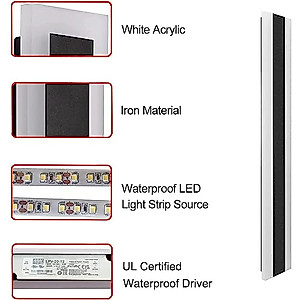 Long Outdoor/Indoor Strip Modern LED Wall Lighting Fixture Lamps, Waterproof IP65,UL MW Driver,Elegant Frosted White Acrylic, Black Aluminum Body (Warm, 48inch)