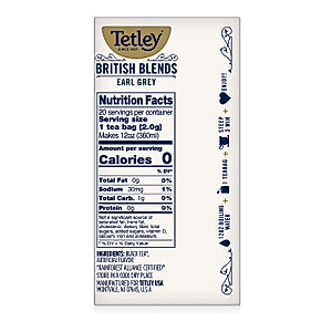 Tetley British Blends Earl Grey Black Tea, Fresh & Zesty Flavored Tea, 20 Teabags (Pack of 6), Rainforest Alliance Certified