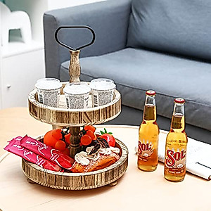 ENUODA Farmhouse Wooden Tiered Tray Stand 2 Tier Tray for Home Party Seasonal Decorations