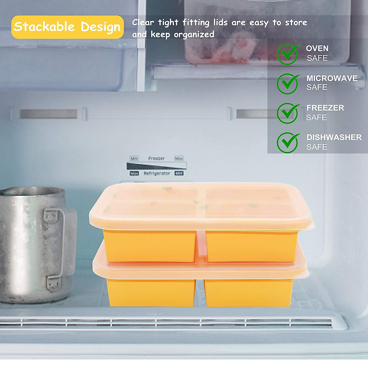 Bangp 1-Cup Silicone Freezing Tray with Lid,2 Pack,Easy-Release Silicone 1 Cup Freezer Tray,Freezer Containers,Freeze and Store Soup,Broth,Sauce,Leftovers - Makes 8 Perfect 1 Cup Portions