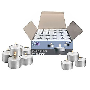 Tealight Candles in Metal Cups - Clean White Unscented Tealight Candles with 8 Hour Long Burning Time - Votive Candles Bulk for Romantic Dinner, Weddings, Spa & Hotels by PARNOO (Classic, 75, Count)