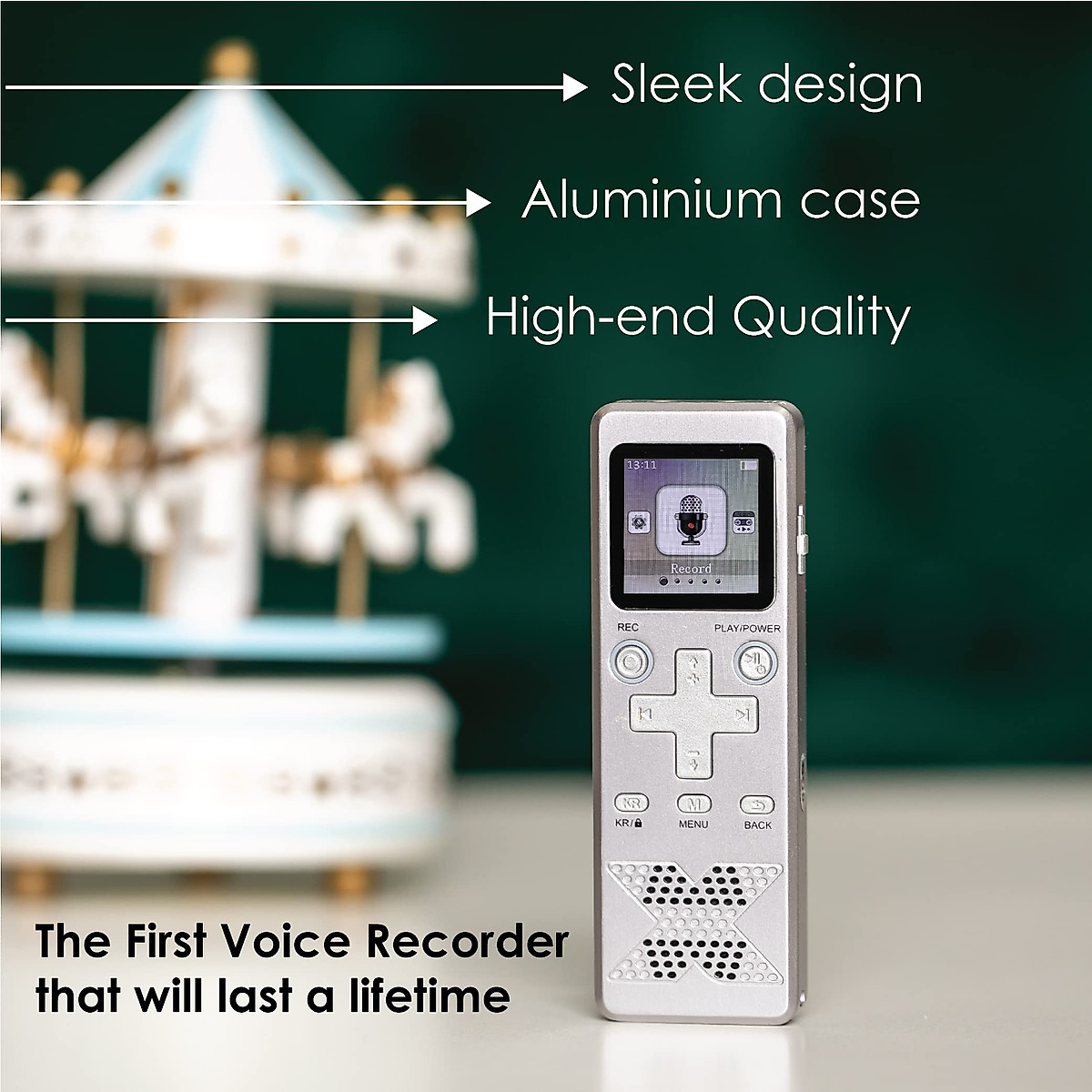 Digital Voice Activated Recorder with Instant Recording Button, Easy Playback with Integrated Speaker – Ideal for Notes, Voice Memos, Reminders, Learning Tool, 1000 Hours Capacity, by AttoDigital