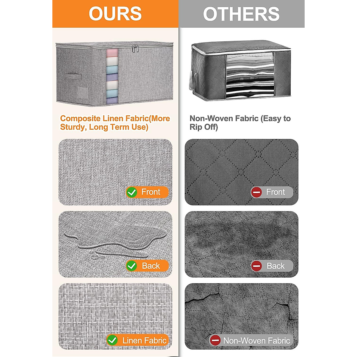 punemi Large Clothes Storage Bags, 2 Pack Comforter Storage Bag with Sturdy Structure/Zipper for King/Queen Comforters Quilt Duvet Pillows Blankets,Closet Organizers and Storage, 21.7x14.2x11.8in