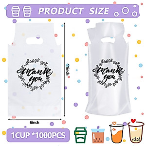Kisston 1000 Pcs Drink Carrier for Delivery, Plastic Drinking Carrier Bags Thank You Clear Handle Drink Poly Bags Drink Bags Bulk Cup Carrier for Coffee Tea Beverage Juice (Hold 1 Cup)