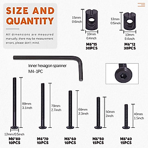 Rustark 121 Pcs Baby Bed Crib Screws Bolts Nuts Assortment Set M6 Hex Socket Head Cap Screws, Barrel Bolt Nuts Hardware Replacement Kit for Furniture Cots Beds Crib and Chairs (40mm-80mm)