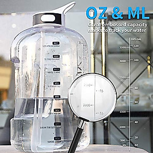 128OZ/1 Gallon Motivational Water Bottle with Time Marker, Large Jug for Sports, Two Handles BPA Free (white)