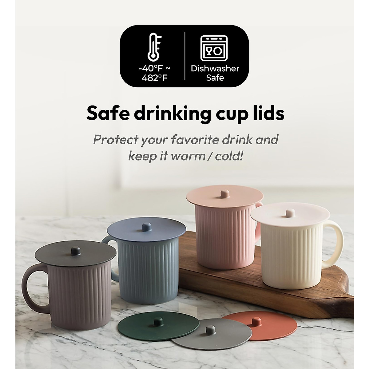 Carrotez 2 Pack Silicone Cup Cover Lids, 4.3 Inch Mug Covers, Reusable Silicone Coffee and Tea Cup Lids - Ivory