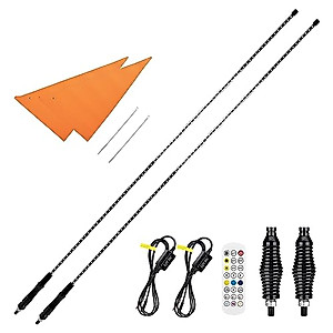 KEMIMOTO 5FT 2PCS LED Whip Lights with Spring Bases for UTV ATV, 22 Modes 21 Colors 5 Brightness 10 Speed IP67 Waterproof Wireless Control, compatible with Can Am Maverick X3 Polaris RZR Kawasaki SxS