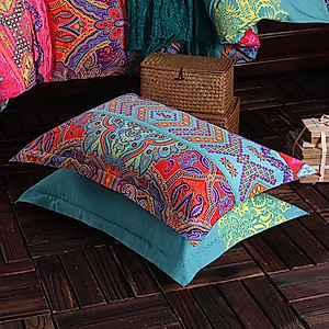 Gafance 3 PCS Indian Style Duvet Cover Queen Set, Exotic Checkered Boho Bedding Set, Soft Comforter Cover with Zipper Closure, Paisley Floral Duvet Cover 90 X 90 inches & 2 Pillow Shams