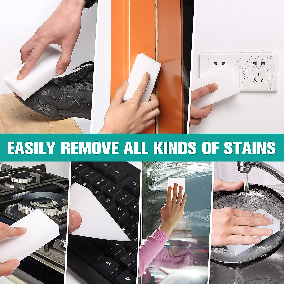 Magic Eraser Sponge,100 Pack Melamine Sponges Cleaning Pads in Bulk,Extra Large and Durable, Household Cleaning Sponge for All Surfaces, Kitchen Dishes, Car, Sink, Shoe, Bathroom, Leather, Wall