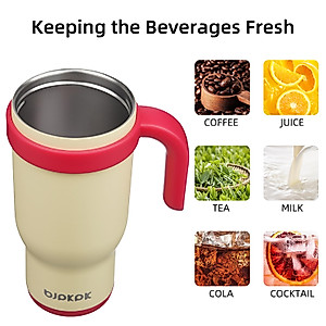 BJPKPK 18 OZ Insulated Travel Tumbler with Handle and Straw, Stainless Steel Water Bottle, Double Wall Vacuum Insulated Mug, for Work, Car, Travel, Cream