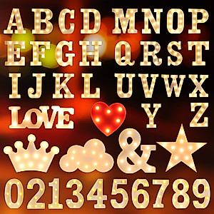 Laerjin Light Up Letters, Marquee Letters with Lights, Decorative Led Light Up Number, Light Up Number Sign for Night Light Wedding Birthday Party Christmas Home Bar - Letter Lights-K