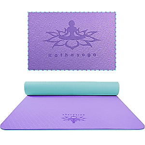 Hatha Yoga Extra Thick TPE Yoga Mat - 72"x 32" Thickness 1/2 Inch -Eco Friendly SGS Certified - With High Density Anti-Tear Exercise Mats For Home Gym Travel & Floor Outside(Purple/Green)…