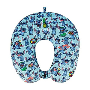 FUL Disney Stitch Kids Travel Neck Pillow for Airplane, Car and Office Comfortable and Breathable, Blue