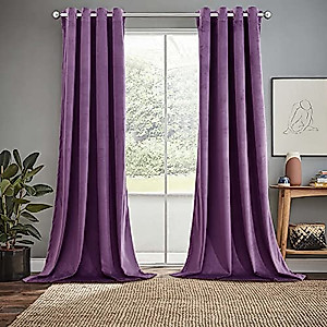 Royal Hotel Bedding Velvet Blackout Curtain Panels Top Grommet Heavyeight, Solid Panels Soft Velvet Window Drapes, Set of 2 Pieces, 96 inches Long Curtains, Velvet Purple