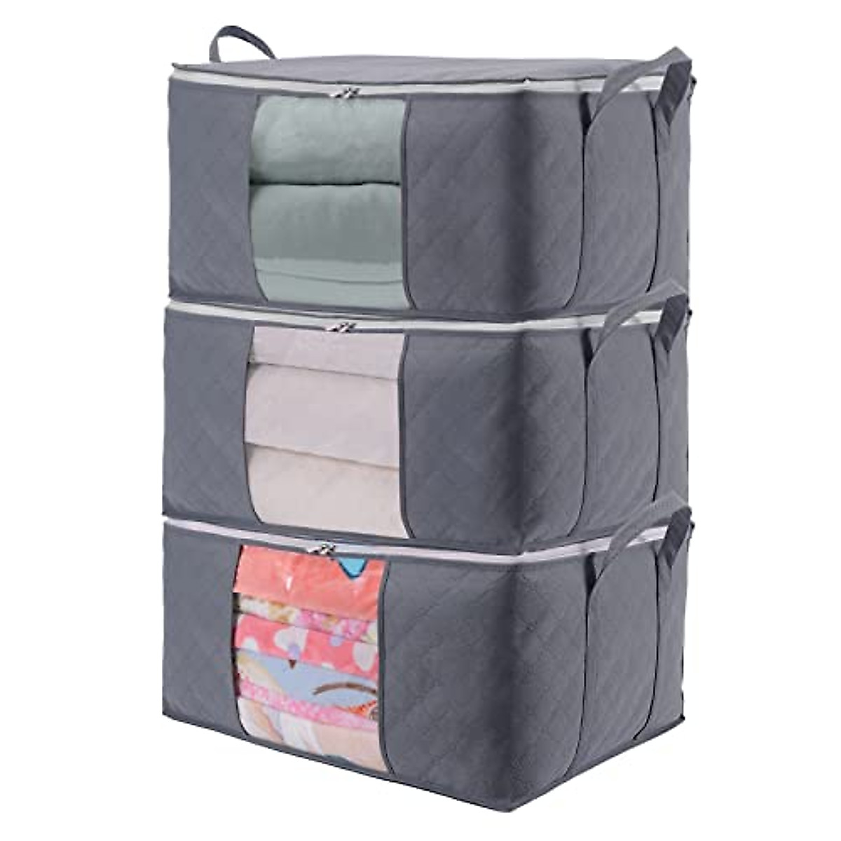 Yatide Closet Organizers and Storage,3 Pack Large Under Bed Storage Organizer, Foldable Clothing Storage Bins with Reinforced Handle for Comforters, Clothing, Bedding (Large Gray)