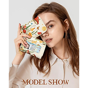 Miss Adola Credit Card Wallet for Women RFID Blocking Leather Card Wallet Organizer for Ladies Girls Female Aesthetic Cute Wallet with Card Slots Coin Cash Zipper Purse & ID Window, Moon Mushroom