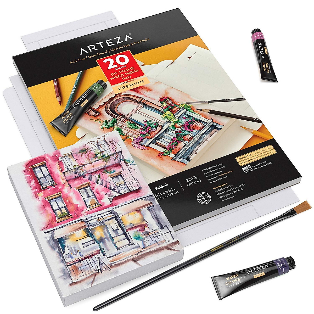 ARTEZA Mixed Media Paper Foldable Canvas Pad, 5x6.6 Inches, 20 Sheets, DIY Frame