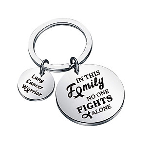 Lung Cancer Awareness Gifts Lung Cancer Keychain Survivors Gifts Inspirational Lung Cancer Support Gifts in This Family No One Fights Alone (Lung Cancer Keychain)