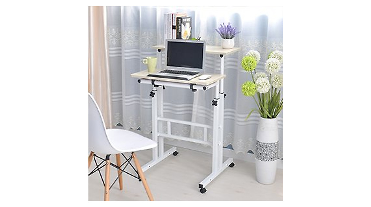 Soges Adjustable Sit-Stand Desk in White Maple – Healthy Workstation
