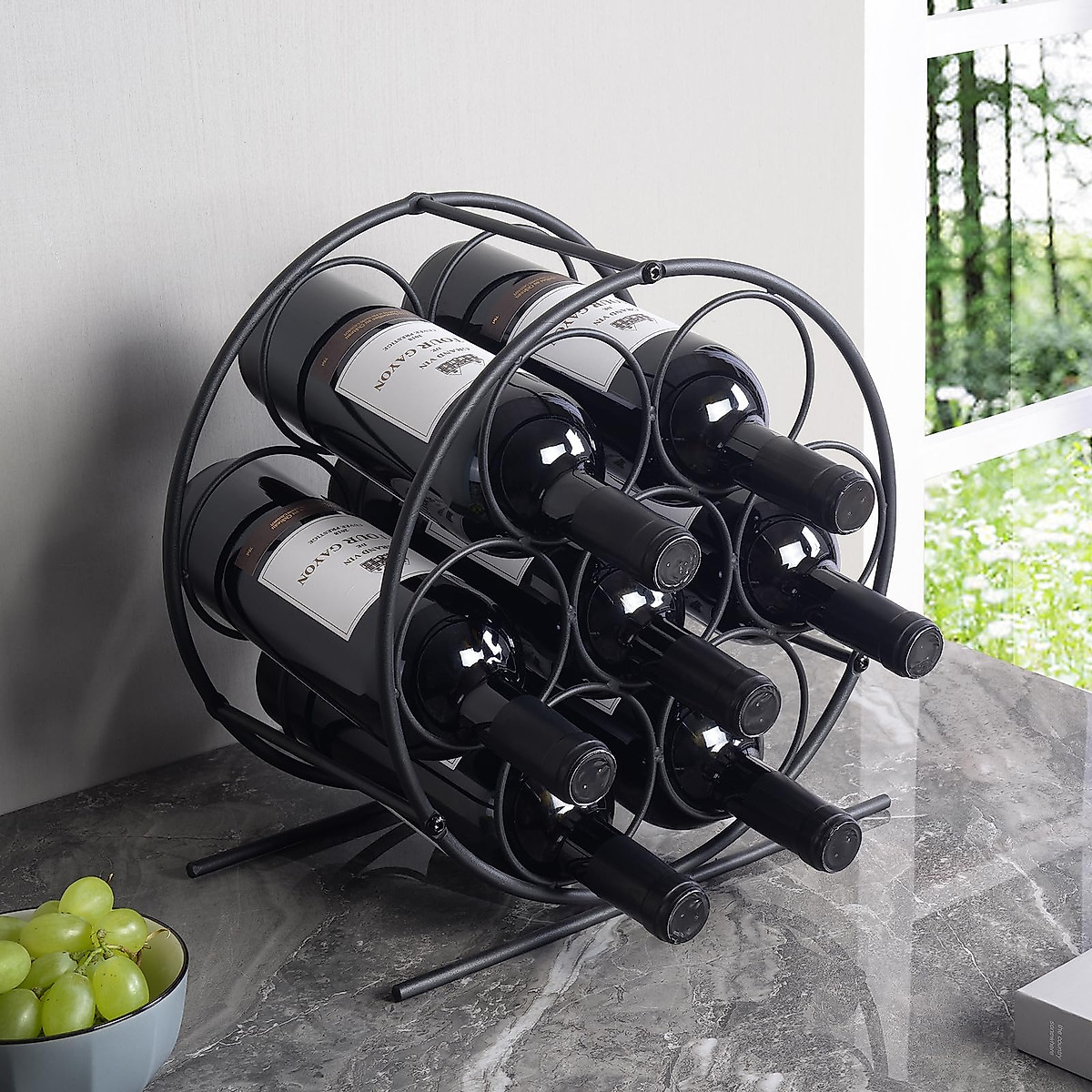 GOSSI 3- Tier Home Wine Bar Restaurant Hotel for Wine Lovers Wine Rack Standing Floor Cabinets Wine Bottle Holders Stands - Black 7 Bottle Metal Stand Christmas Decorations（23035）