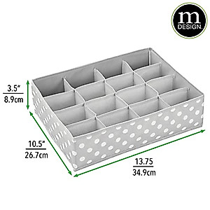 mDesign Soft Fabric Dresser Drawer and Closet Storage Organizer for Child/Kids Room and Nursery - Large 16 Section Organizer - Polka Dot Print - Light Gray/White