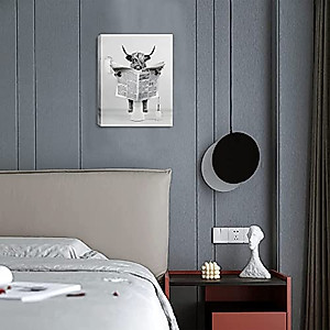 Funny Highland Cow Wall Art in Bathtub, Black and White Canvas Cow In Bathroom Picture, Humor Animals Bathroom Artwork Prints Rustic Farmhouse Style Wall Decor Ready To Hang for Living Room, Bathroom, Bedroom, Kids Bathroom Decor (12"x16", Framed)