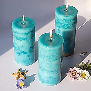 FLAVCHARM Pillar Candles Scented, Ocean Breeze Scented Candles, 3 Pack Teal Candles 3x6 inch Long-Lasting Clean Burning Candles, Turquoise Candles for Home Décor, Bathroom, Wedding Decorations