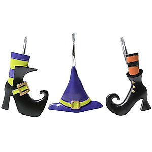 YoKii Halloween Shower Curtain Hooks Witch Hats and Shoes Halloween Bathroom Decoration Accessories Hollows Eve Nightmare Gothic Decorative Shower Rings Set of 12 Metal Rustproof (12PCS)