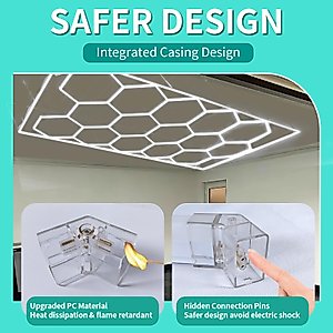 FAISHILAN Hexagon Lights: Higher Brightness 900W, 96,200 LM, 6,500K Hexagon Garage Lights with Rectangle Frame, Hexagon LED Lights 14 Grid for Garage, Shopping Mall, Workshop
