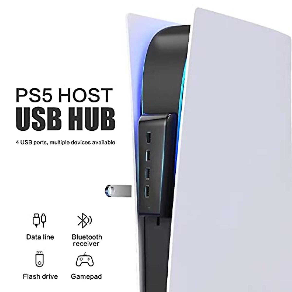 ECHZOVE USB HUB for PS5, Playstation 5 Accessories, High-Speed Data Transfer, Fast Charging Ports for DualSense Controller, Hub Adapter for Playstation 5 Disc & Digital Edition