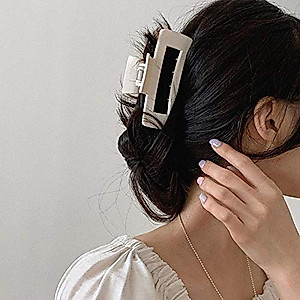 Whaline Hair Claw Clips Strong Hold Rectangle Hair Claw 6 Pack Transparent & Solid Color Hair Jaw Clamp Non-Slip Catch Hair Clips Hair Styling Accessories for Women Girls Thin Thick Hair