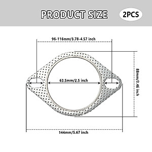 2 PCS Car Exhaust Gasket,2.5" 2-Bolt Exhaust Flange Gasket Replacement OEM#120-06310-0002,Standard Exhaust Manifold Gasket Car Accessories Made of High Temp Gasket Material(2.5inch)