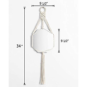 Mkono Macrame Wall Hanging Mirror Boho Geometric Decorative Mirror for Apartment Livingroom Bedroom Dorm Room Entryways