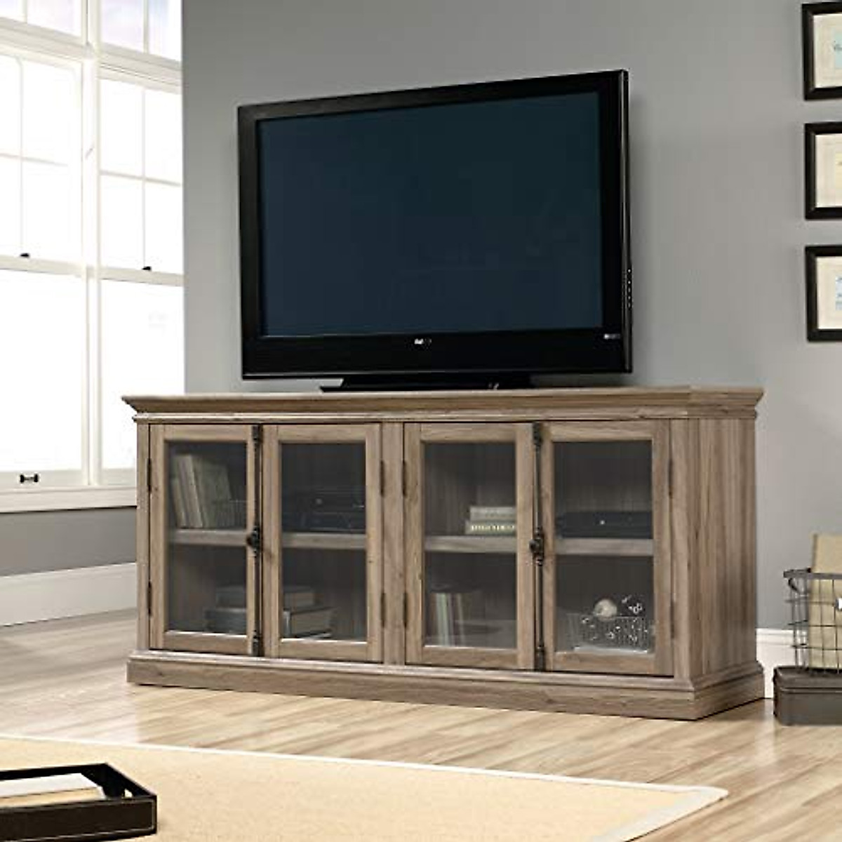 Sauder Barrister Lane Storage Credenza, For TV's up to 80", Salt Oak finish