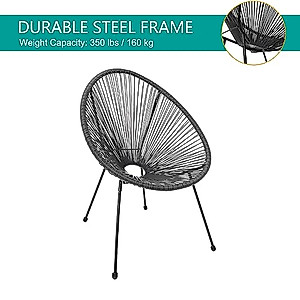 voqoomkl 3-Piece Outdoor Acapulco Chair, All-Weather Weave Lounge Chair,Patio Conversation Bistro Set with Glass Top Table,Balcony Chair Egg Chairs for Porch, Lawn, Balcony, Poolside Seating