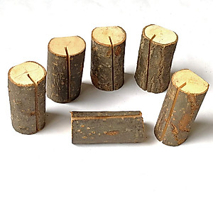 30 Pcs Rustic Wood Place Card Holders Party Wedding Table Numbers Cards Holder Stand Wooden Bark Memo Holder (C)
