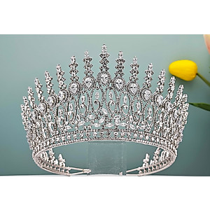 Tall Wedding Tiaras for Bride Large Queen Crowns 5A Cubic Zirconia Princess Bridal Headband Big Pageant Crown for Women Crystal Headpiece Silver Hair Accessories