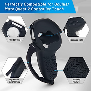 Controller Grips Cover for Oculus/Meta Quest 2, Pletpet Anti-Throw Handle Cover with Adjustable Straps for Oculus Quest 2 Accessories Black Silicone Soft Handle Protective Sleeve (FOR Oculus Quest 2)
