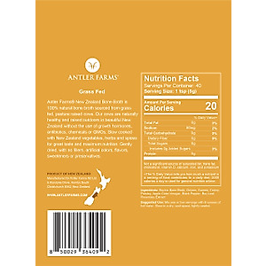 Antler Farms - 100% Grass Fed New Zealand Bone Broth Powder, 40 servings, 200g - Slow Cooked, Gently Dried, Light Flavor, No Hormones, No Antibiotics, No GMOs