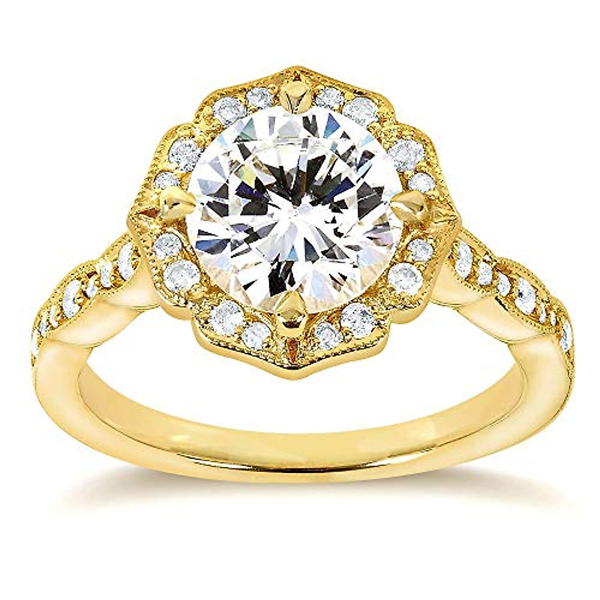 Kobelli Art Deco Floral Moissanite Engagement Ring 1 3/4 Carat (ctw) in 14k Yellow Gold, Size 8, Yellow Gold