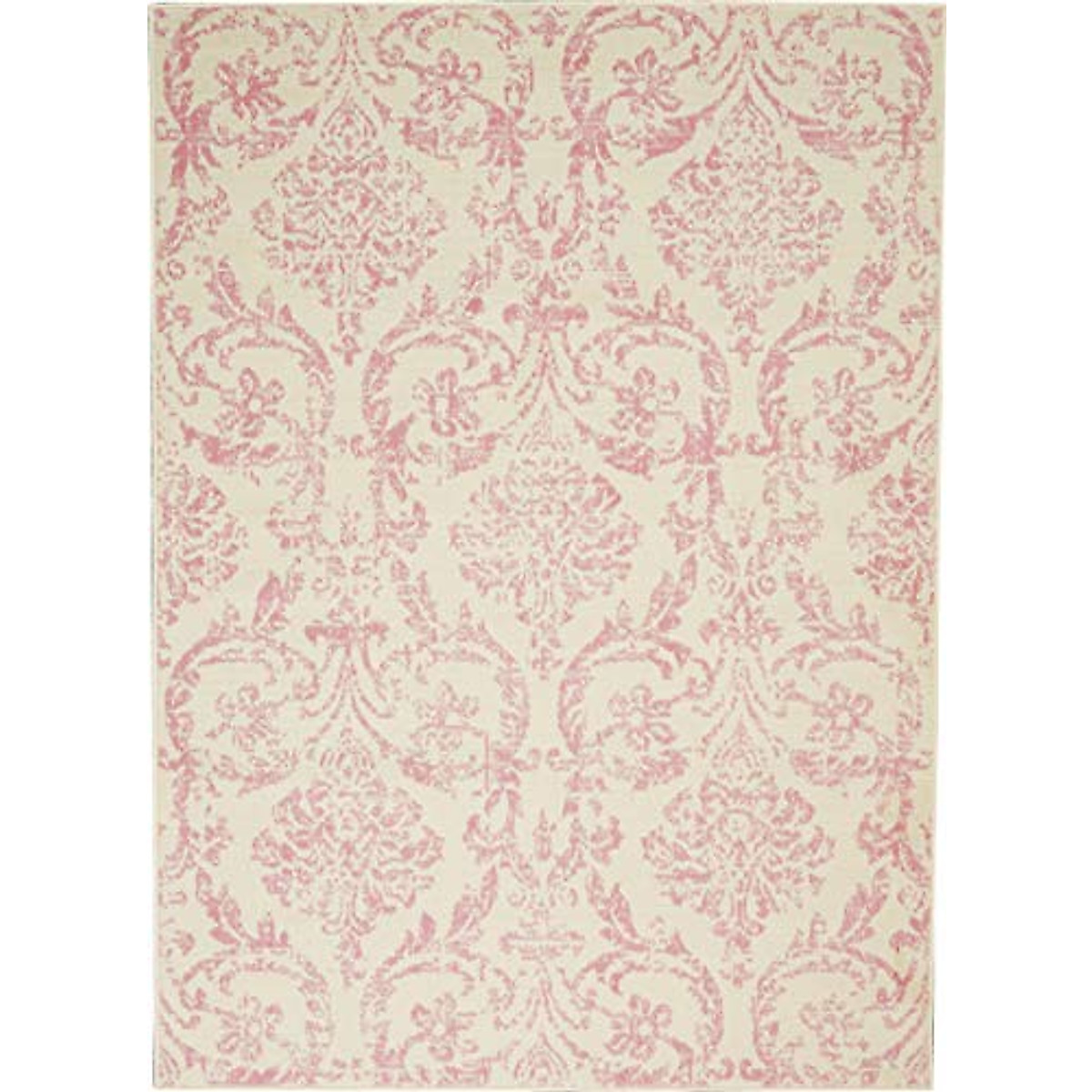 Nourison Jubilant Damask Ivory/Pink 5'3" x 7'3" Area -Rug, Easy -Cleaning, Non Shedding, Bed Room, Living Room, Dining Room, Kitchen (5x7)