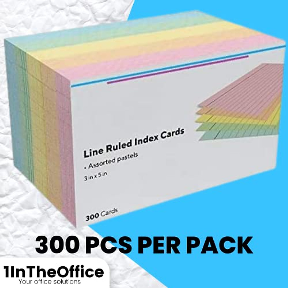 1InTheOffice Index Cards 3 x 5 Ruled Pastel Colored, Assorted 300/Pack