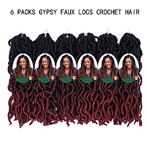 14 Inch Goddess Faux locs Crochet Hair 6 Packs/Lot Soft Gypsy Locs Wavy Crochet Braids Dreadlocks 3 Tone Curly Wavy Twist Braiding Hair Extensions African Roots Braid（#1B/99j/530)